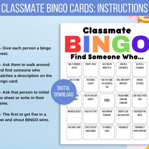 Classmate Bingo, Get to Know You Bingo, Find Someone Who Bingo, Find ...