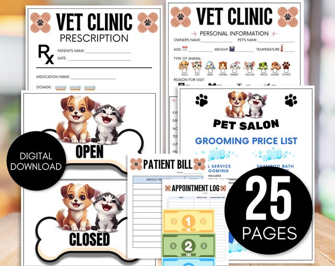 Vet Clinic Pretend Play Printable, Pretend Veterinary Set, Vet Dramatic ...