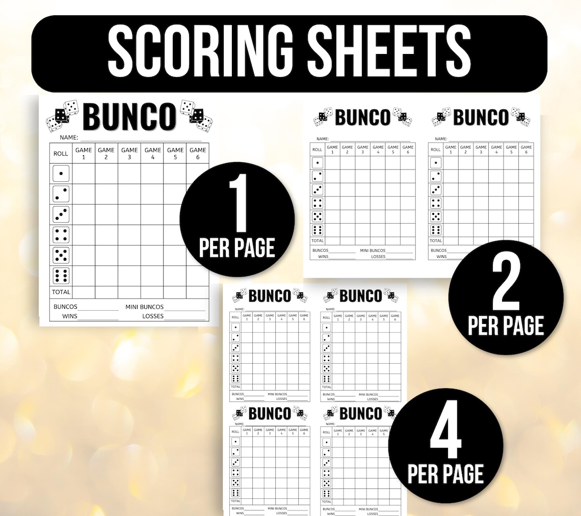 Bunco Score Sheet, Bunco Tally Sheets, Bunco Scorecards, Bunco Game ...