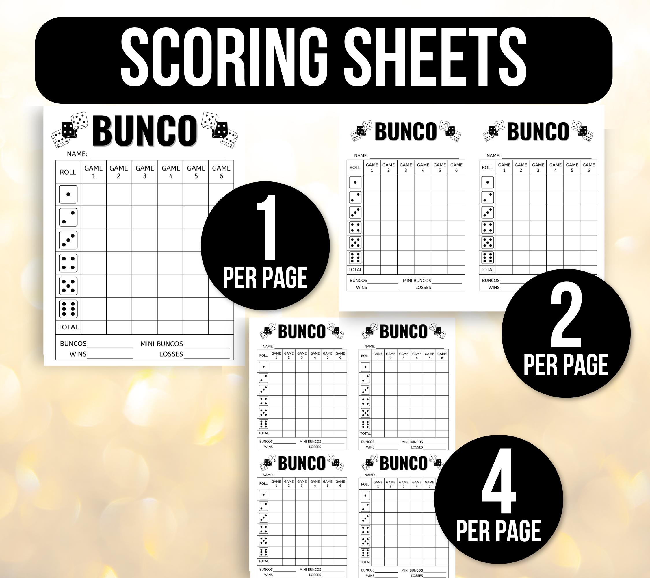 Bunco Score Sheet, Bunco Tally Sheets, Bunco Scorecards, Bunco Game ...
