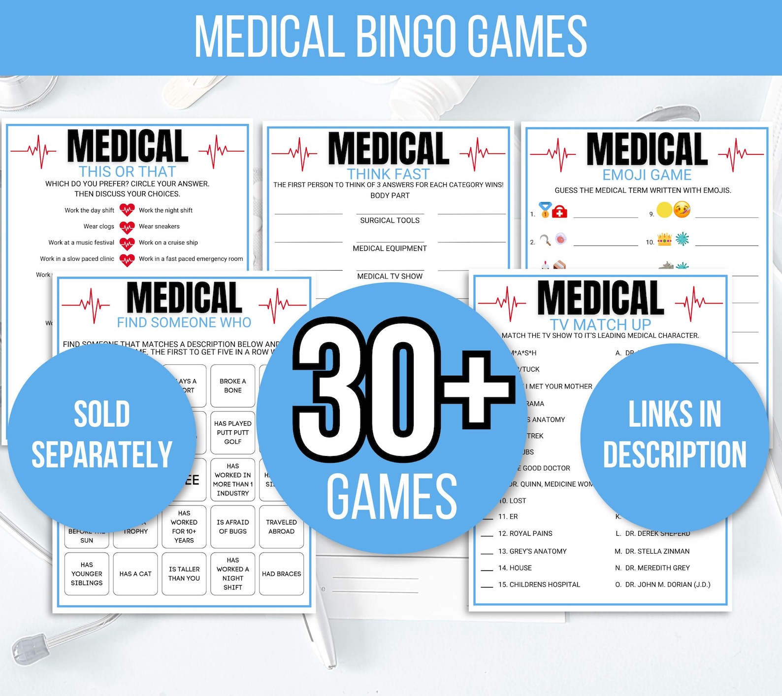 Medical Bingo, 40 Printable Medical Bingo Cards, Doctor Bingo, Nurse ...