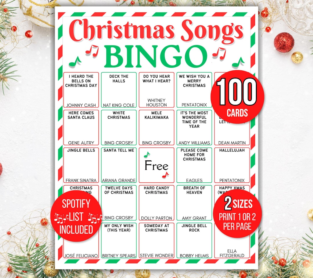 Christmas Song Bingo, Printable Christmas Song Bingo Cards, Christmas ...