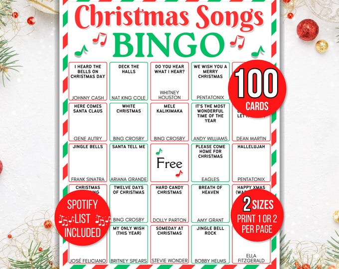Christmas Song Bingo, Christmas Party Game, 30 Printable Christmas Song ...