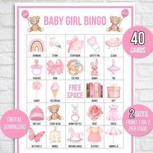 Baby Girl Bingo, Baby Shower Bingo, Baby Girl Shower Printable Game ...