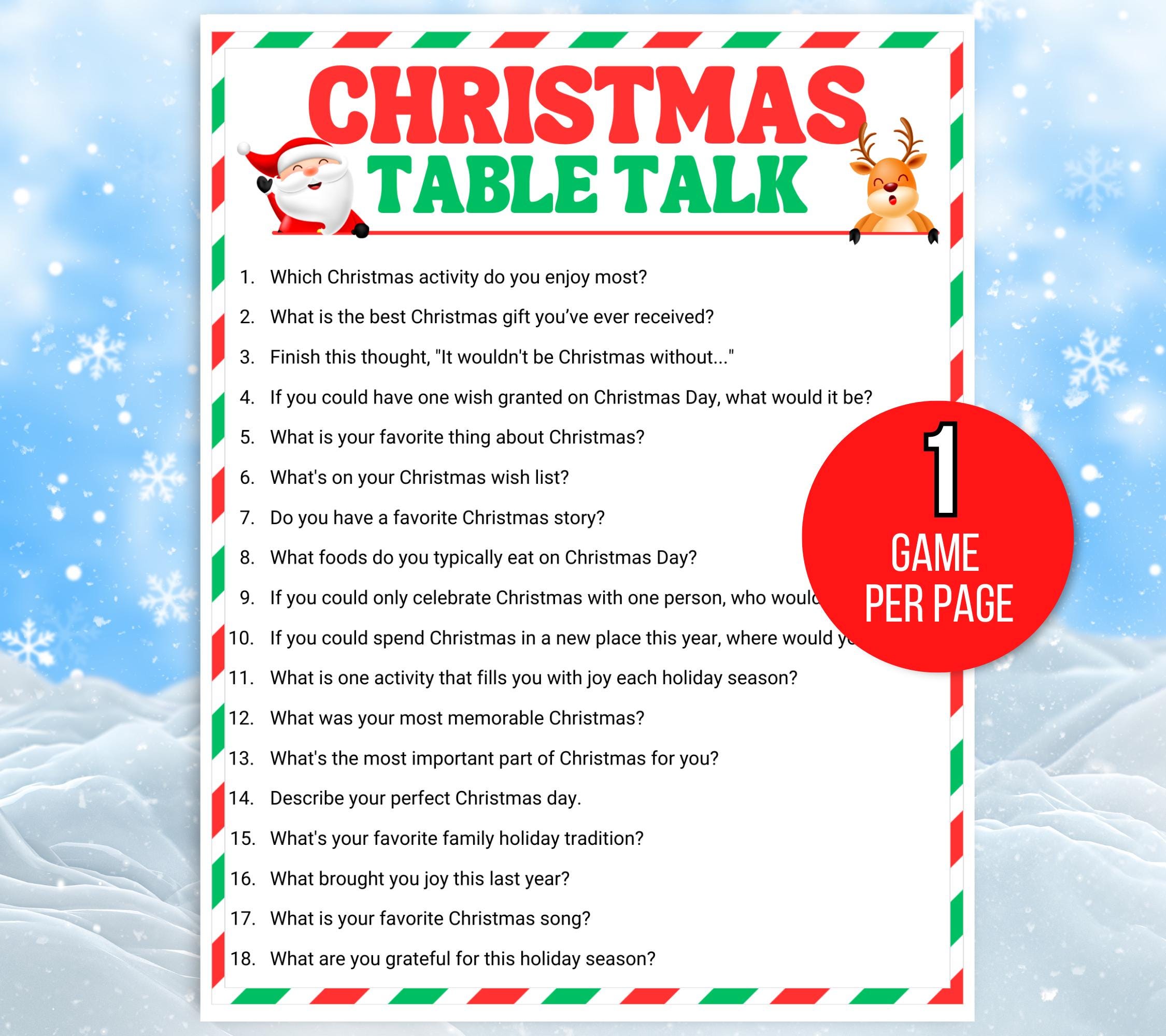 Christmas Table Talk, Christmas Conversation Starters, Christmas ...