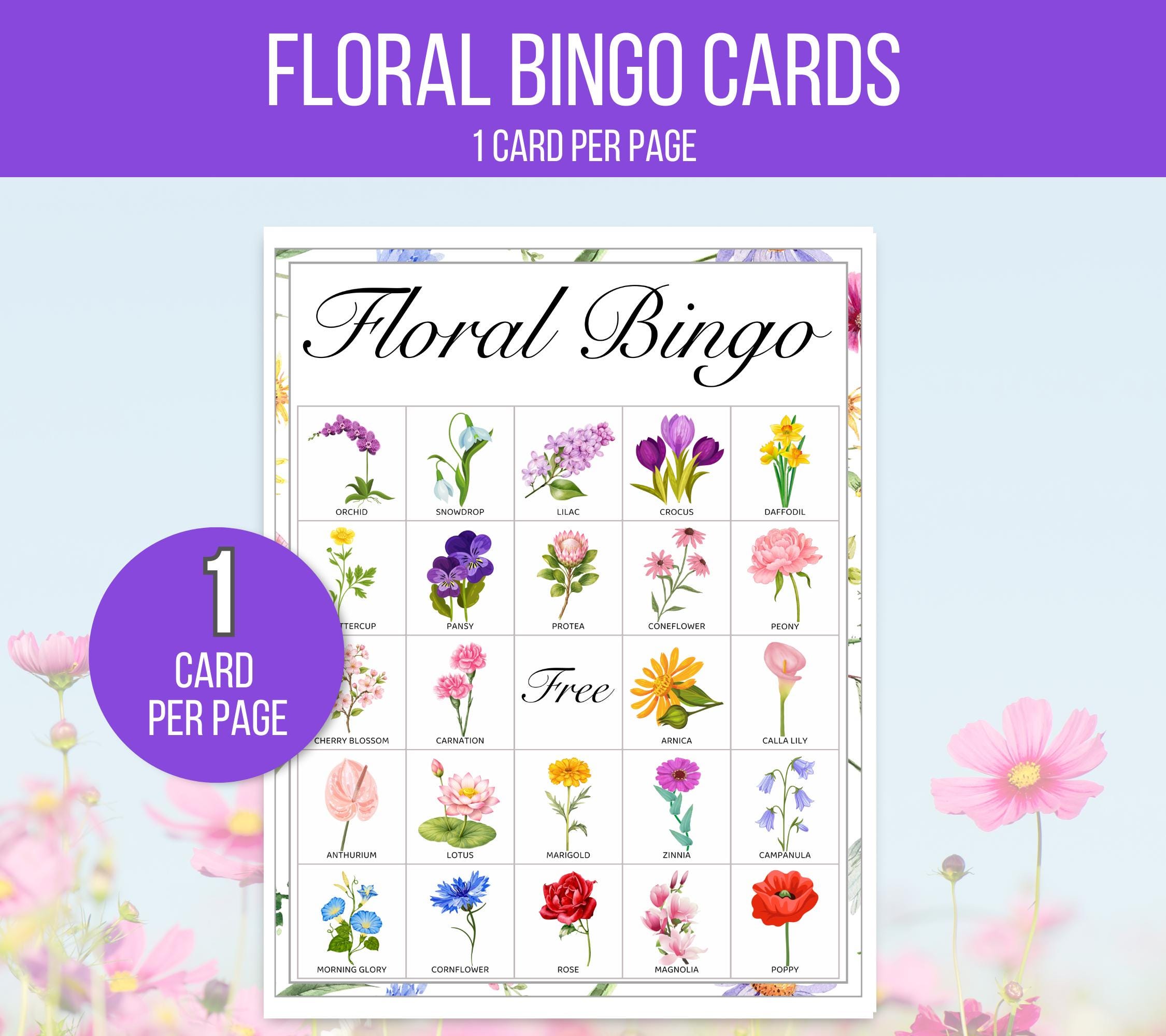 Flower Bingo, Spring Bingo, Garden Bingo, 100 Printable Flower Bingo ...