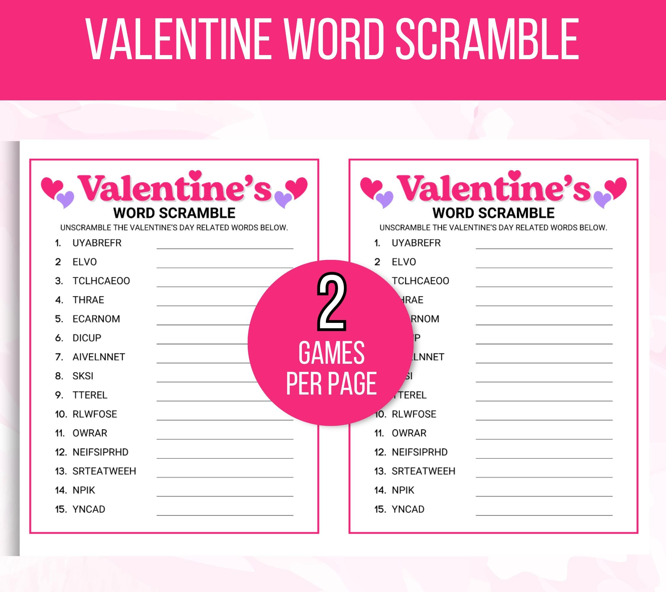 Valentine's Day Word Scramble, Valentine's Word Scramble, Fun Valentine ...