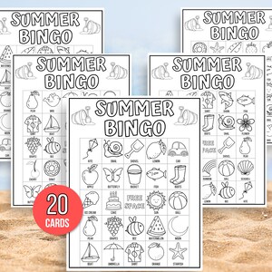Summer Bingo, 20 Summer Bingo Cards, Coloring Bingo Game, Summer Game ...