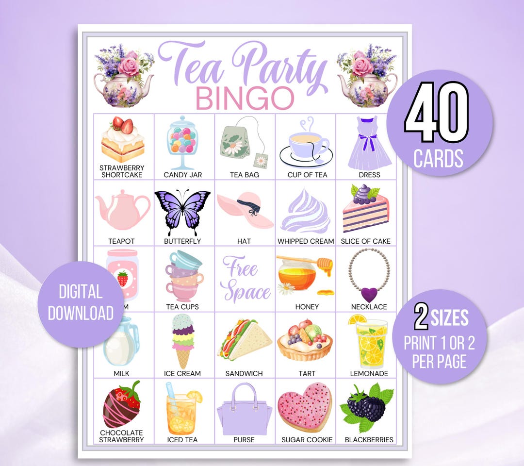 Tea Party Bingo, 40 Printable Tea Party Bingo Cards, Tea Party Game ...