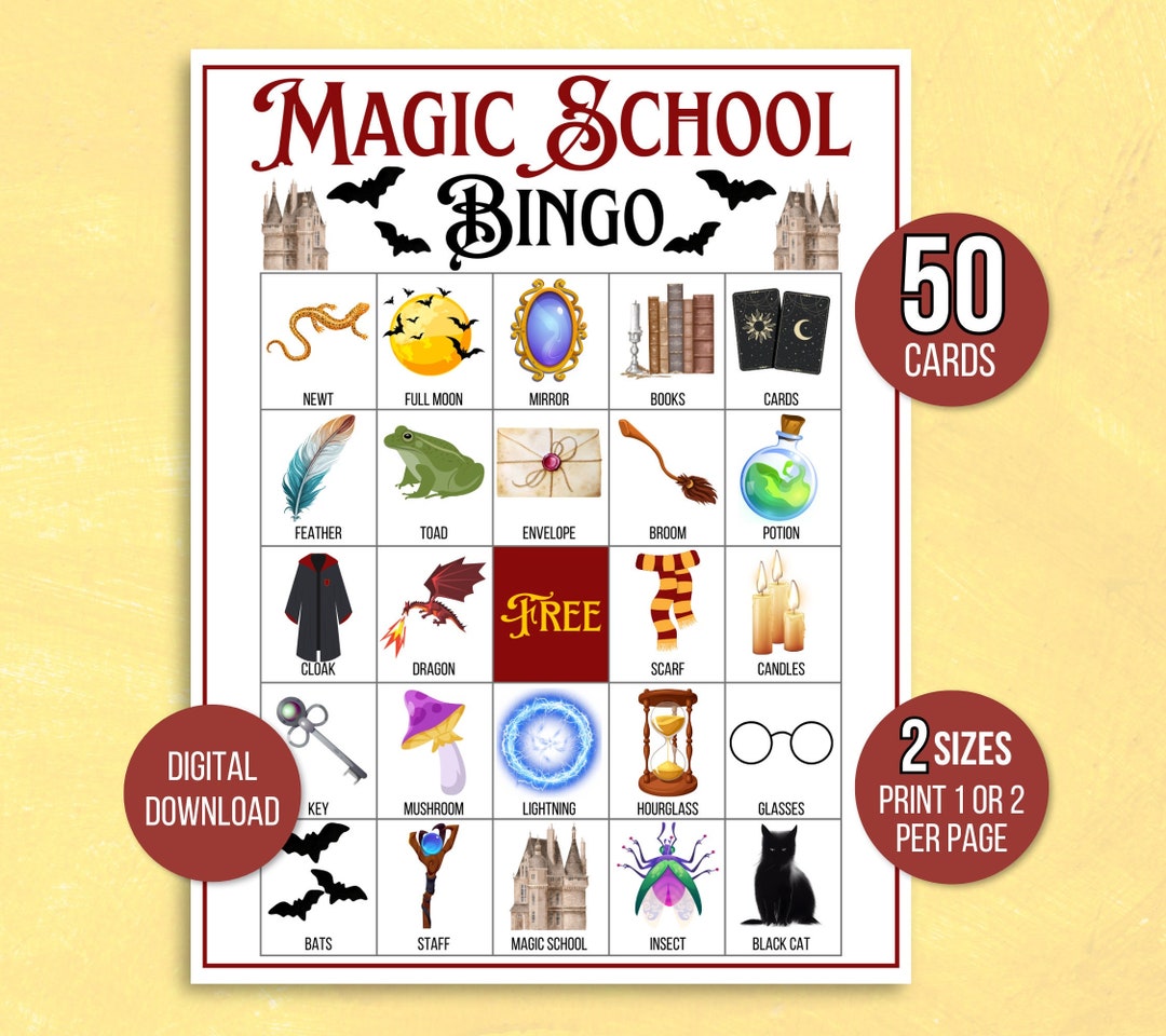 Wizard Bingo, 50 Magic School Bingo Cards, Wizard Party Game, Wizard ...