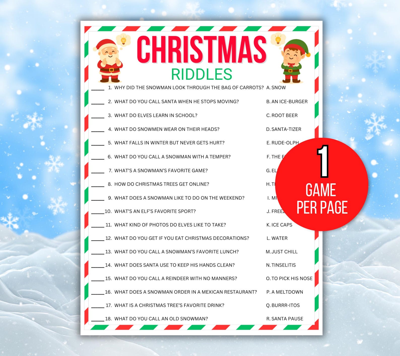 Christmas Riddles Game, Holiday Riddle Game, Fun Christmas Game ...