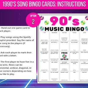 90s Bingo, 90s Song Bingo, 90s Music Bingo, 90s Retro Bingo, 50 ...