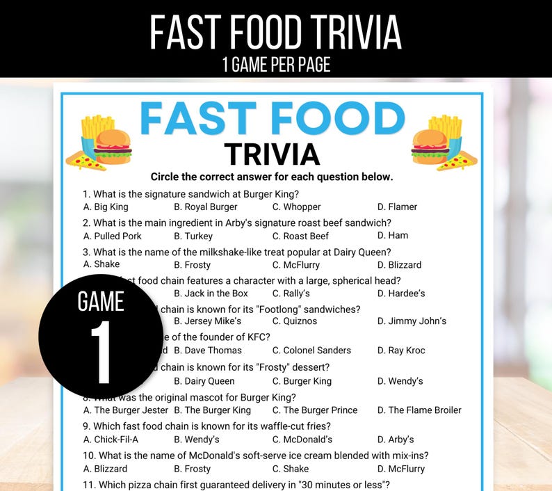 Fast Food Trivia Games, Fast Food Slogan Games, Fast Food Slogan Match ...