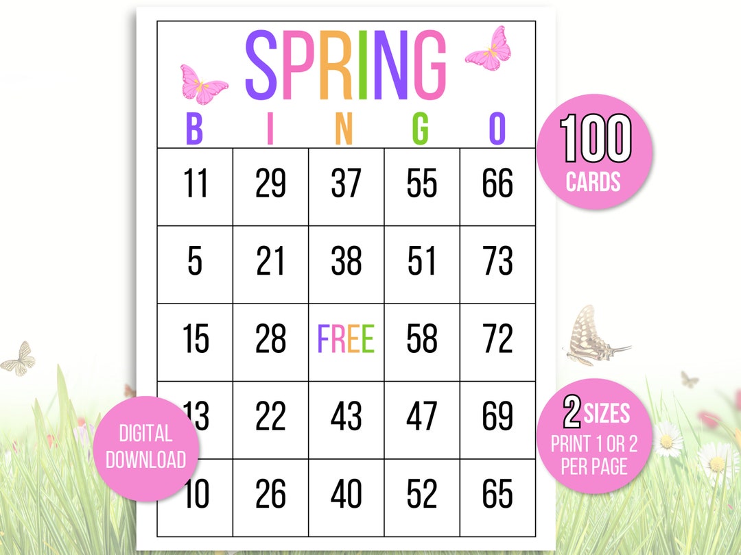 100 Spring Bingo Cards, 1, 2, or 4 per Page, Spring Party Game, Spring ...