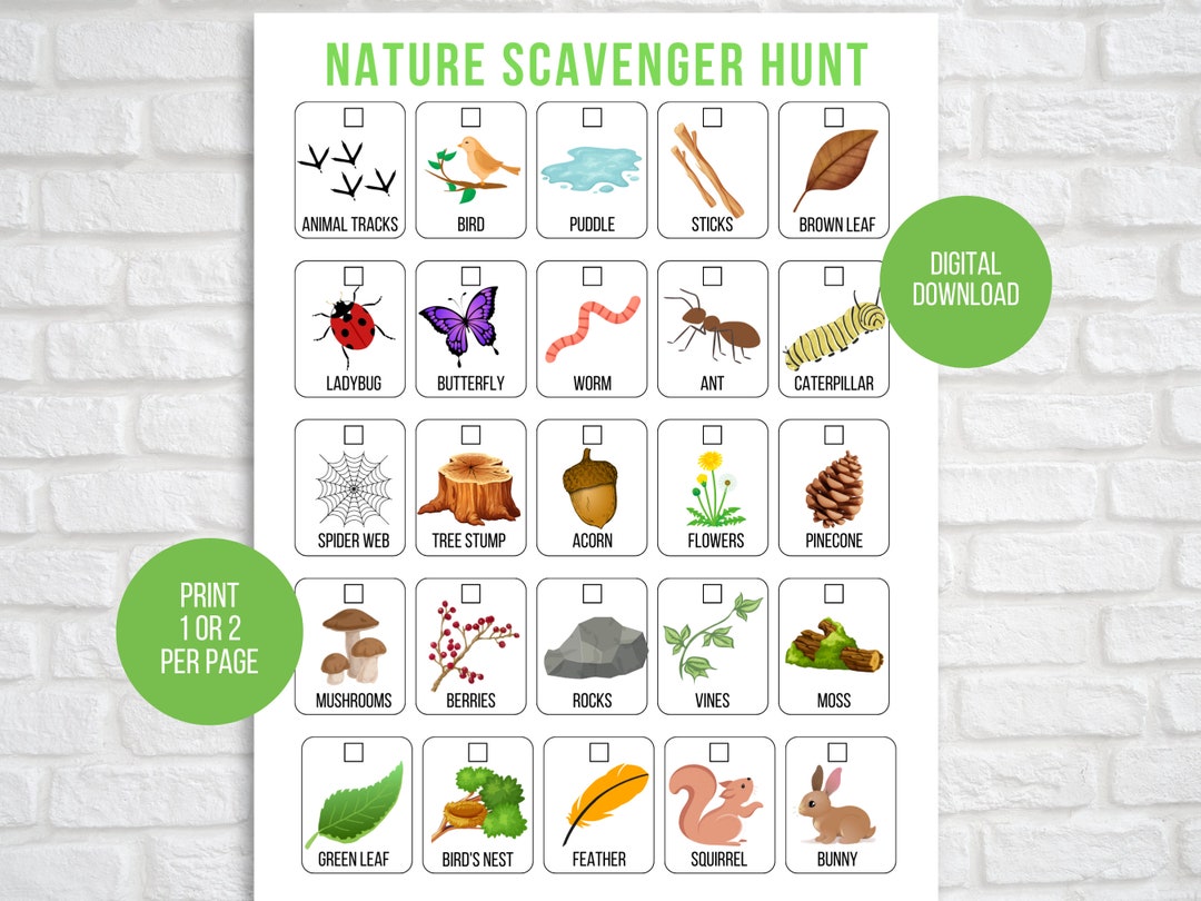 Nature Scavenger Hunt for Kids, Outdoor Nature Scavenger Hunt, Hike ...