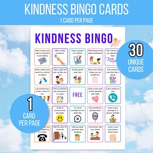 Kindness Bingo, 30 Kindness Bingo Cards, Acts of Kindness Bingo, Kid's ...