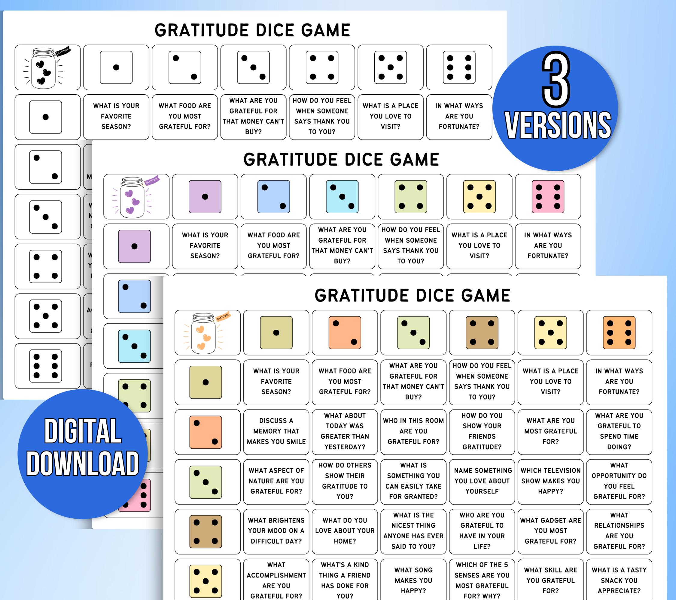 Gratitude Dice Games, Gratitude Games, Gratitude Activities, Gratitude ...