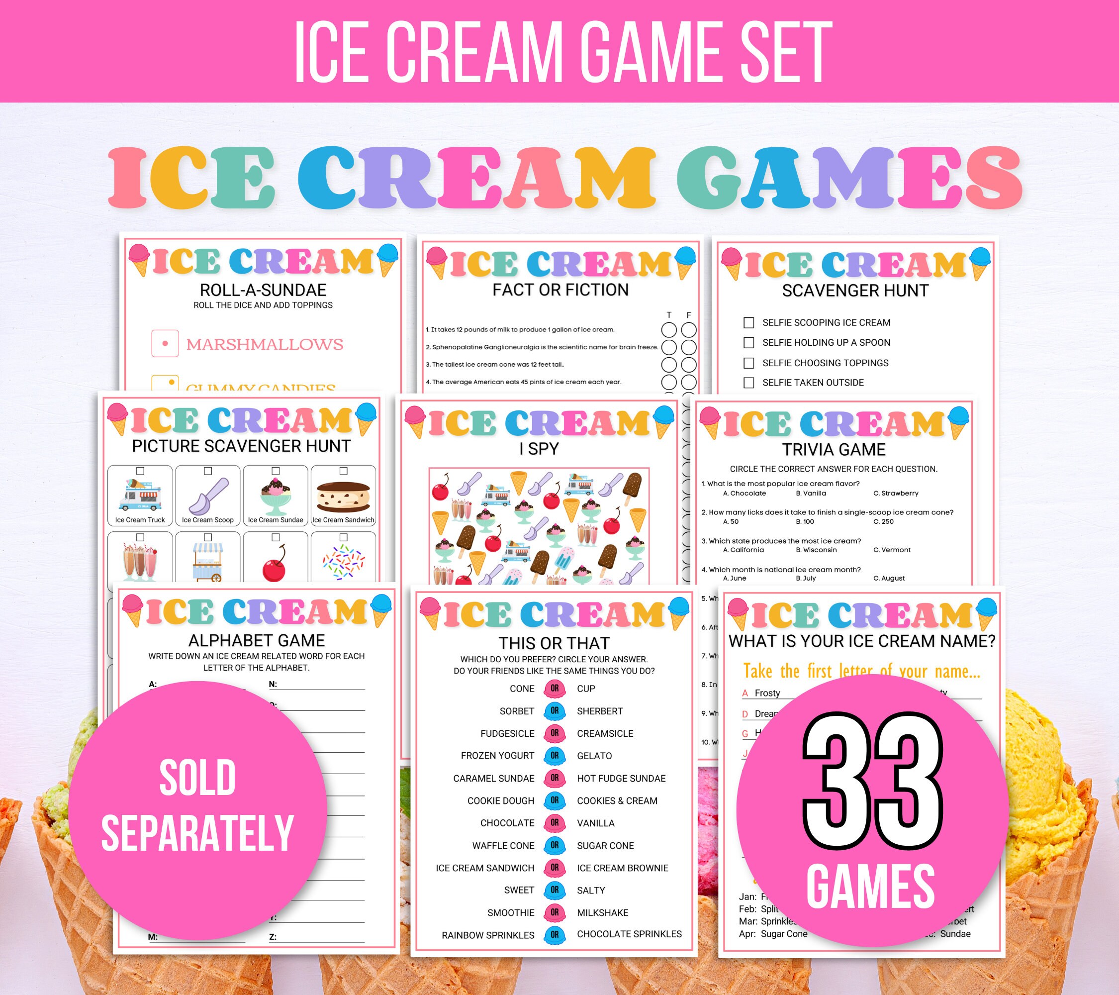 Ice Cream Trivia Game, Ice Cream Game, Ice Cream Social Game,ice Cream ...