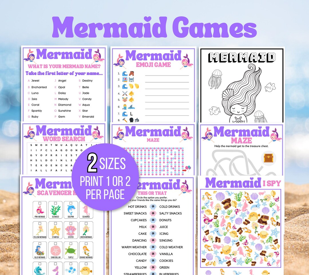 Mermaid Games Printable Bundle, Mermaid Activities, Girls Mermaid Games ...