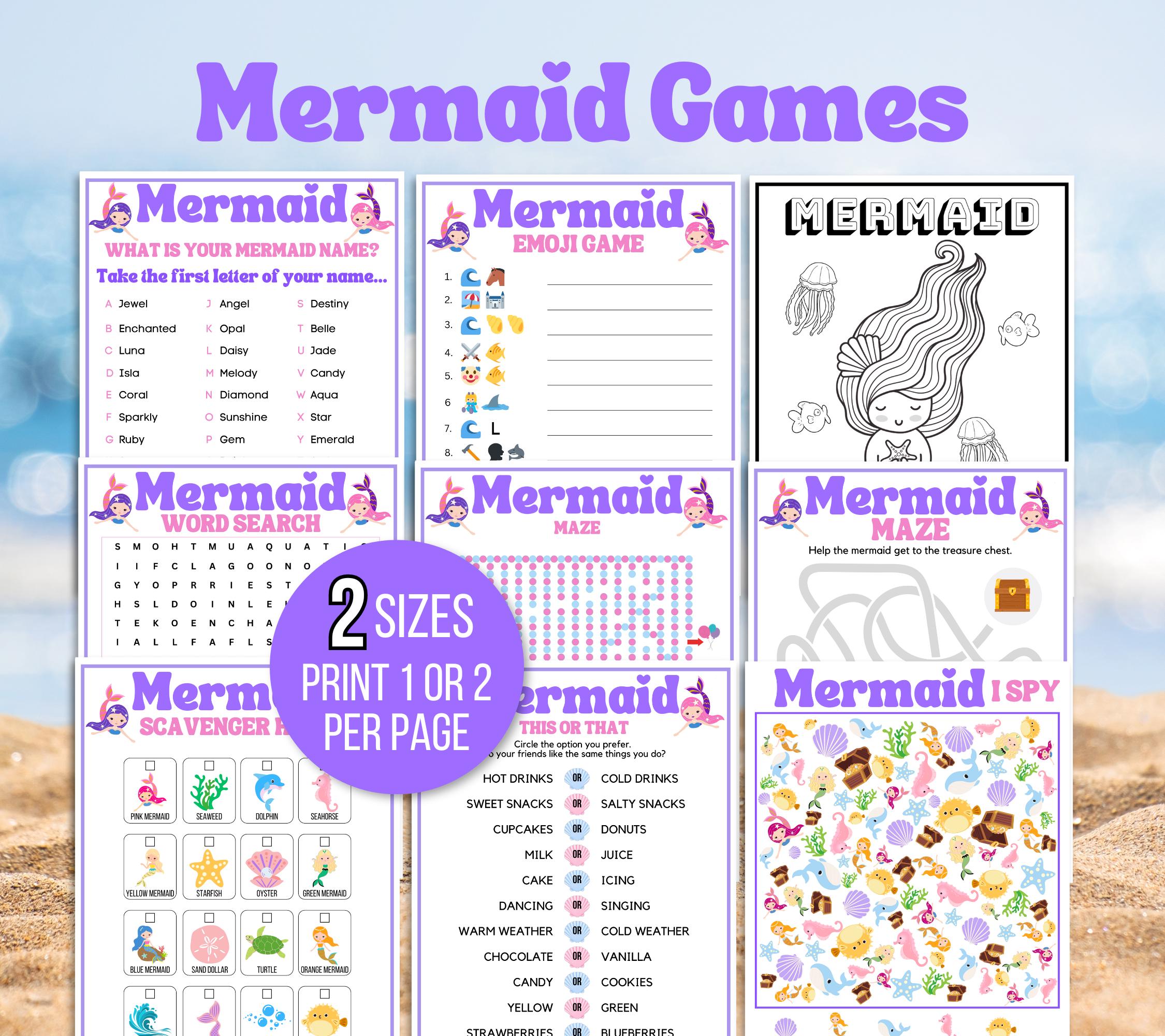 Mermaid Games Printable Bundle, Mermaid Activities, Girls Mermaid Games ...