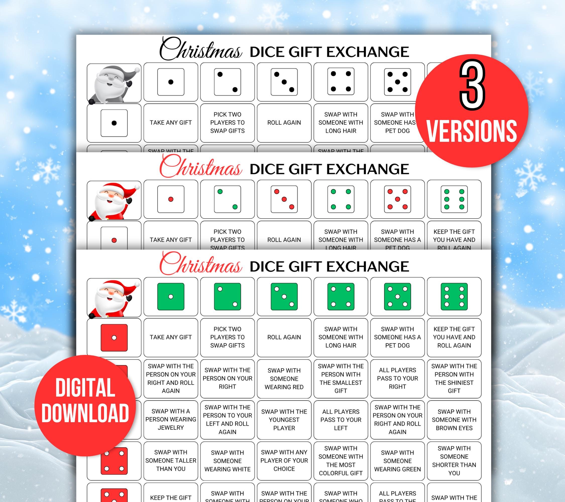 Christmas Gift Exchange Dice Game, Roll the Dice Christmas Game, Fun ...