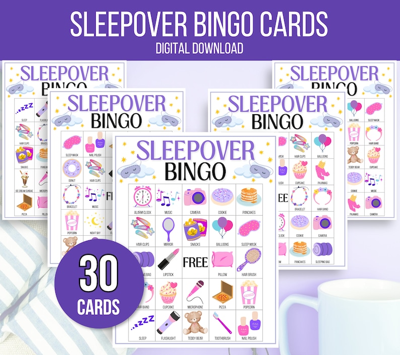 Sleepover Bingo, Sleepover Game, Slumber Party Bingo, Pajama Party ...