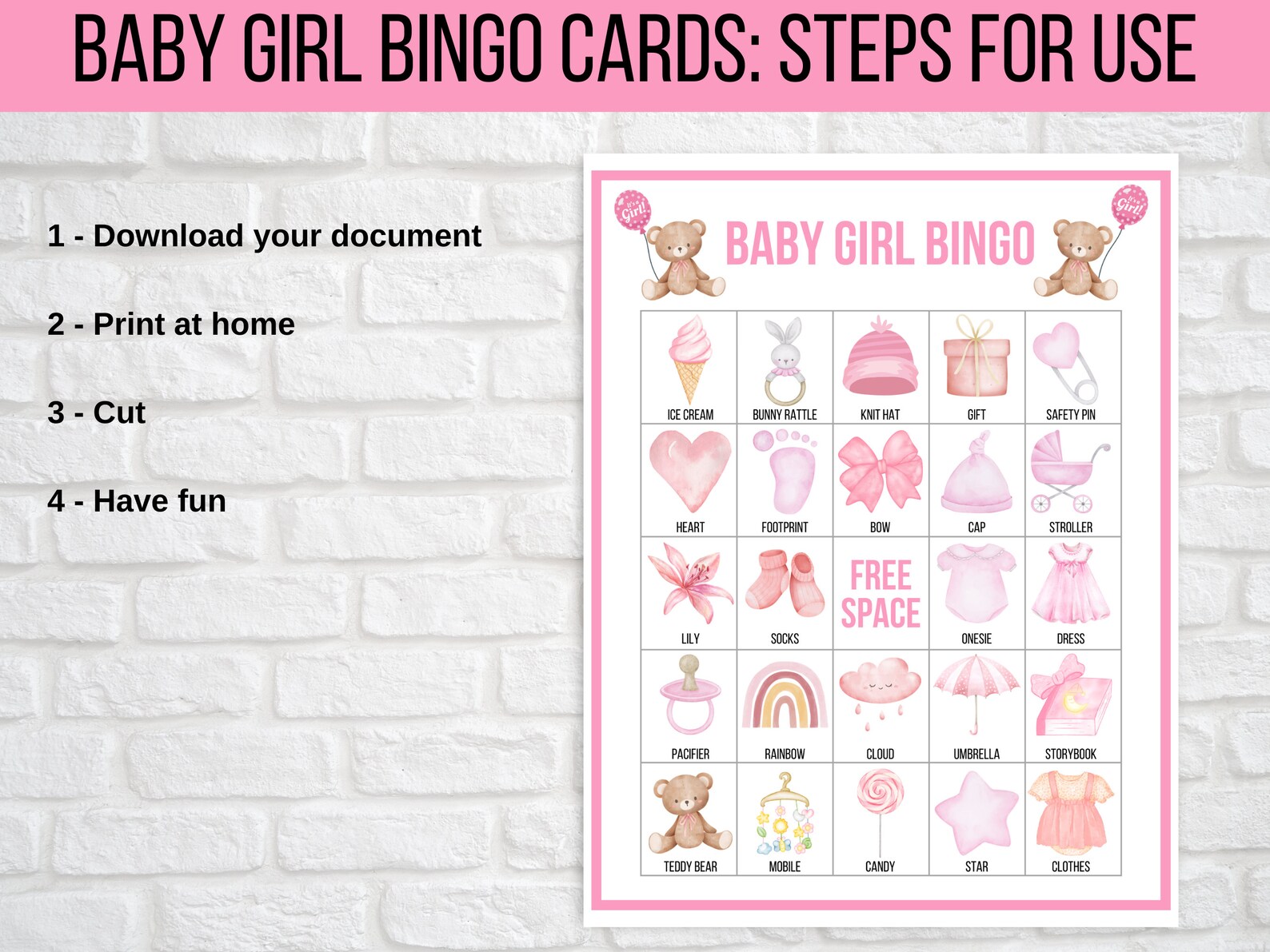 Baby Girl Bingo Baby Shower Bingo Baby Girl Shower Printable - Etsy