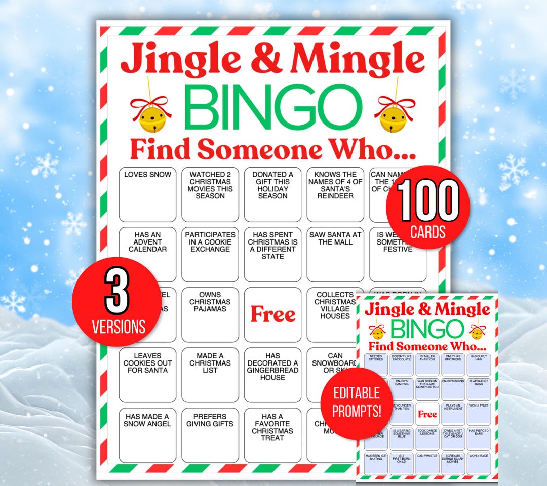 Jingle and Mingle Bingo, Get to Know You Christmas Bingo, Christmas ...