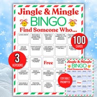 Jingle and Mingle Bingo, Printable Find the Guest Ice Breaker Game ...