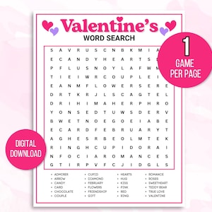 Valentine's Day Word Search, Fun Valentines' Day Game, Printable ...
