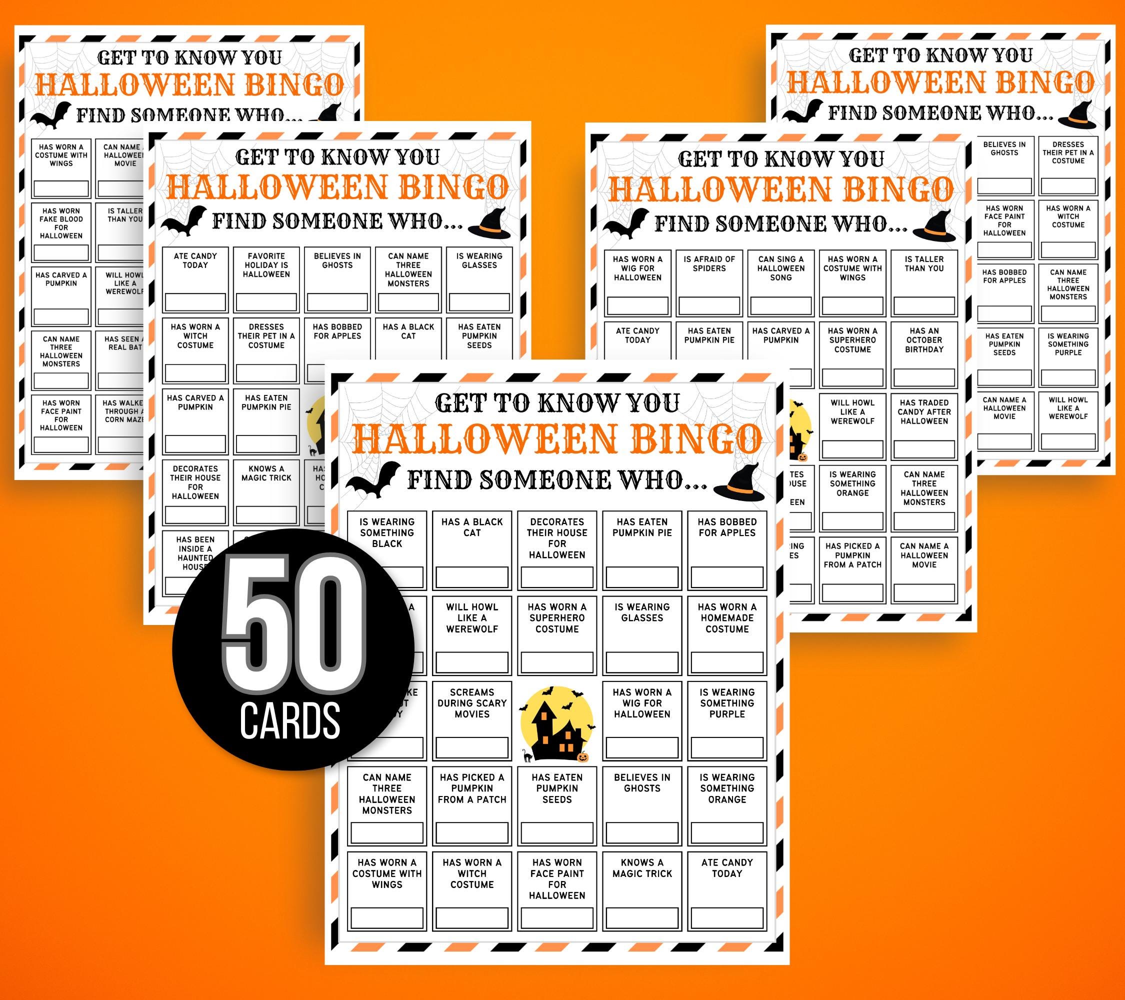 Halloween Get to Know You Bingo, Halloween Bingo, Halloween Games, Find ...
