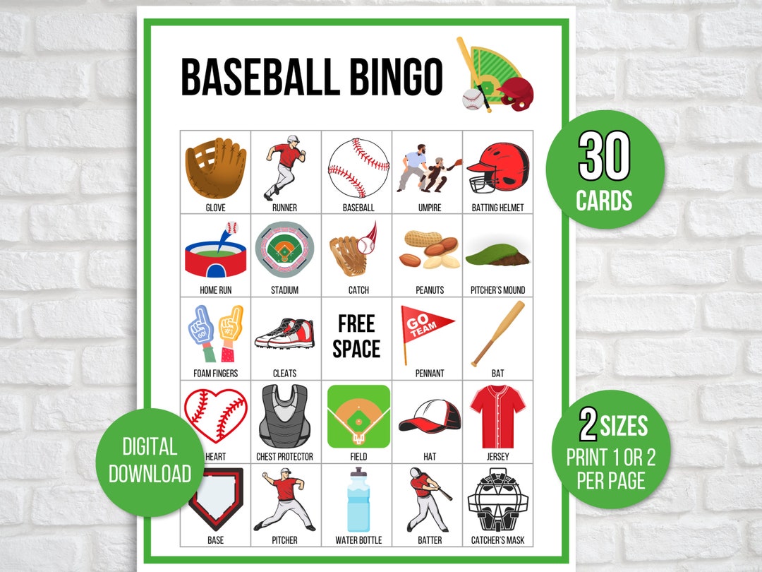Baseball Bingo, 30 Unique Printable Baseball Bingo Cards, Baseball Game ...