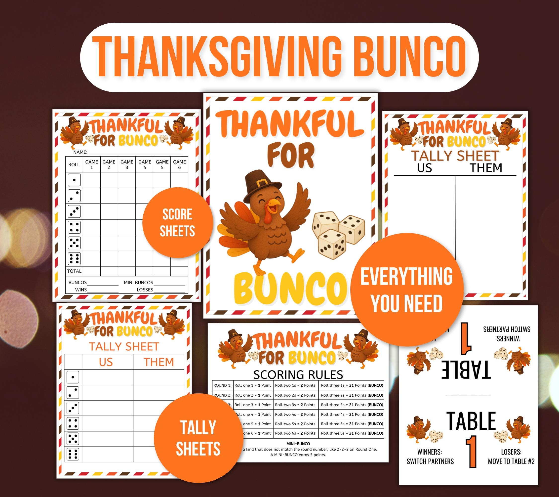 Thanksgiving Bunco Score Sheet, Thanksgiving Bunco, Thanksgiving Bunco ...