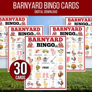 Barnyard Bingo, 30 Printable Barnyard Bingo Cards, Farm Bingo, Farm ...