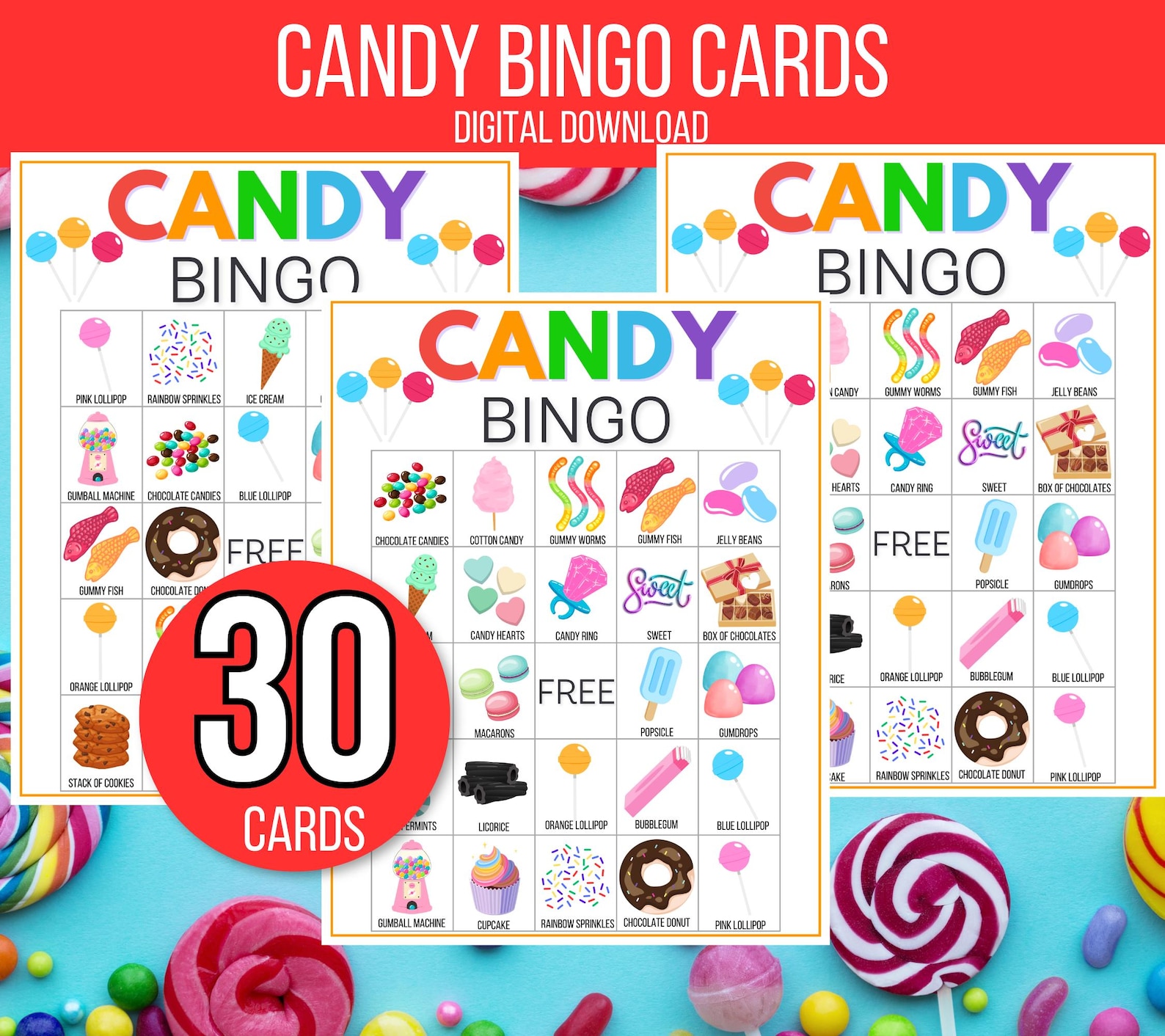 Candy Bingo, 30 Printable Candy Bingo Cards, Sweet Treats Bingo, Candy ...