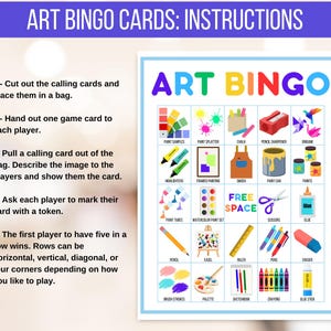 Art Bingo, 30 Printable Art Bingo Cards, Art Game, Art Party Game, Art ...