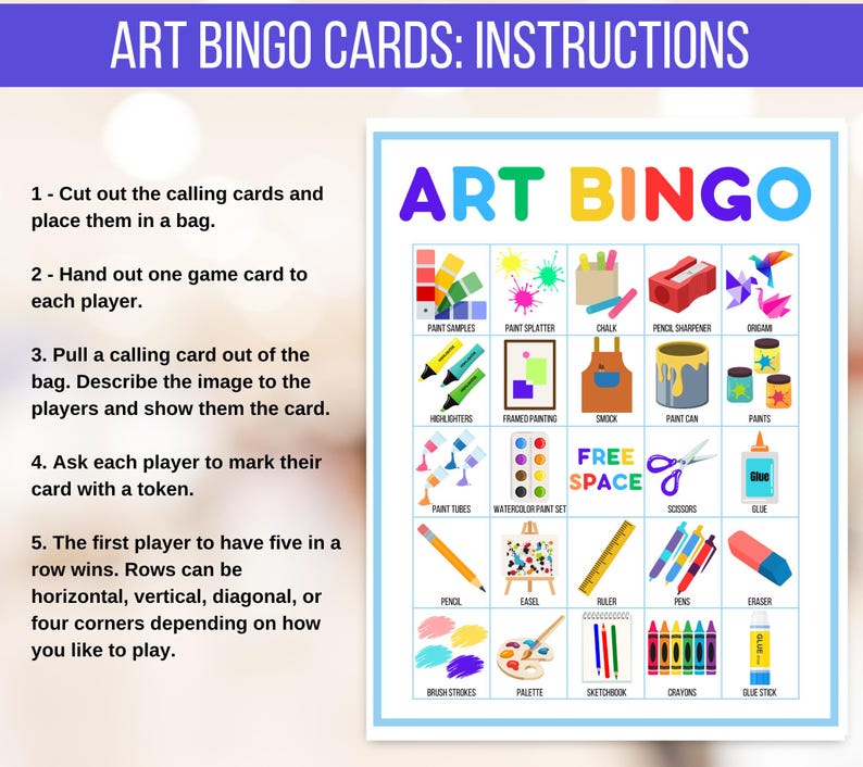 Art Bingo, 30 Printable Art Bingo Cards, Art Game, Art Party Game, Art ...