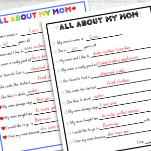 All About My Mom Fill in the Blanks Questionnaire - Etsy