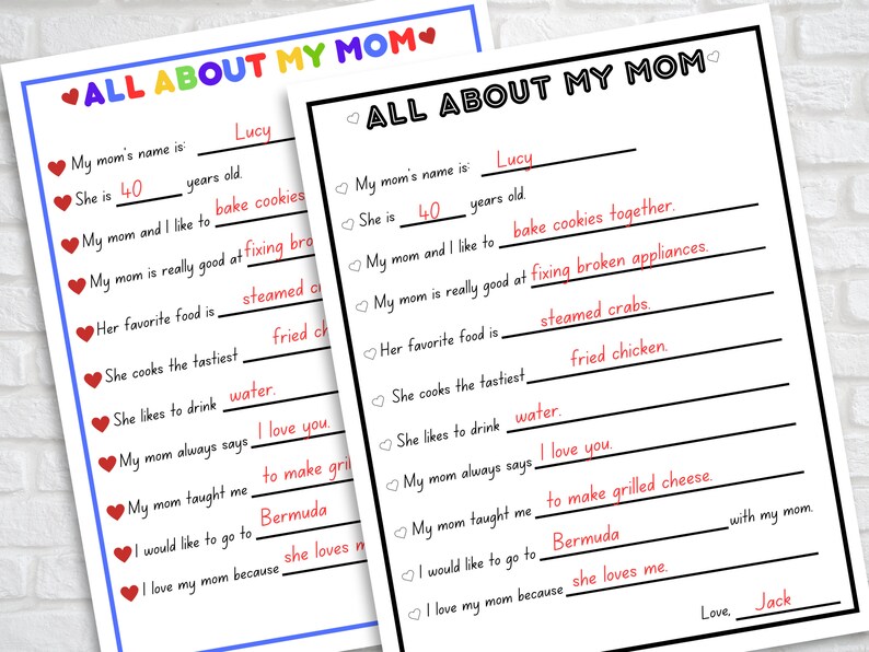 All About My Mom Fill in the Blanks Questionnaire - Etsy