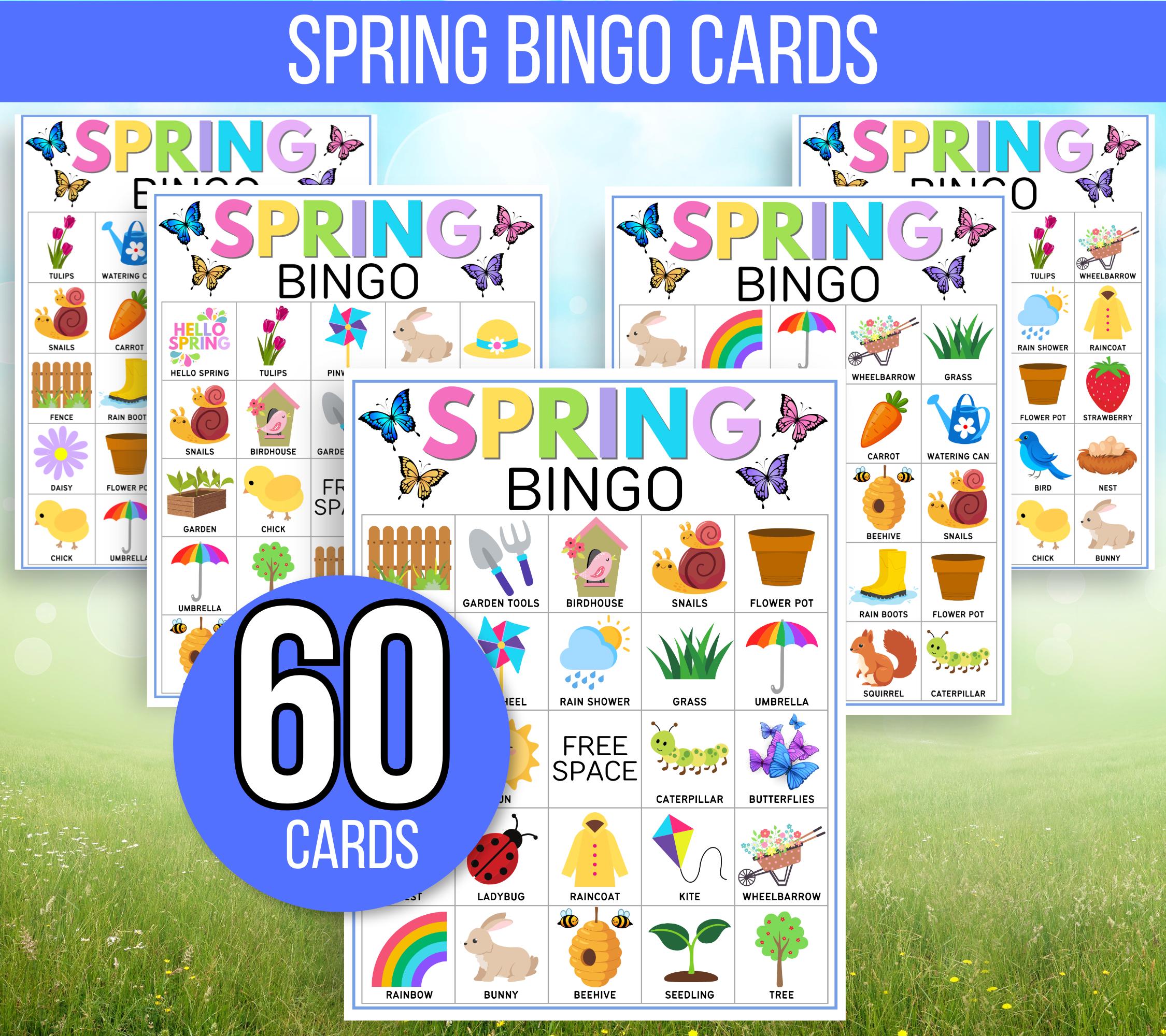 Spring Bingo, 60 Printable Spring Bingo Cards, Spring Party Game ...