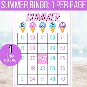 Summer Bingo, 50 Summer Bingo Cards, Summer Party Bingo, Summer Game ...