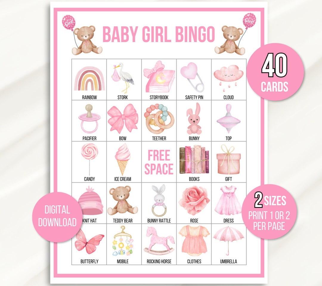 Baby Girl Bingo, Baby Shower Bingo, Baby Girl Shower Printable Game ...