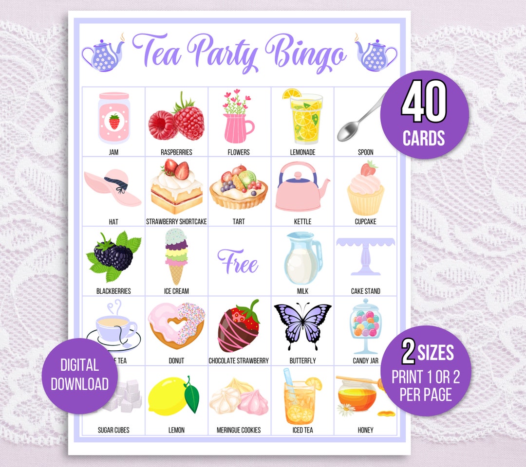 Tea Party Bingo, 40 Printable Tea Party Bingo Cards, Tea Party Game ...