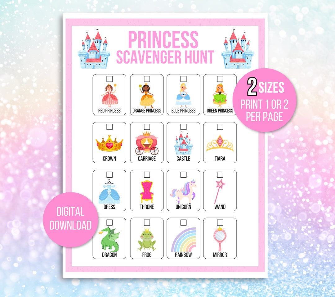 Princess Scavenger Hunt, Printable Princess Party Game, Princess ...