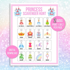 Princess Scavenger Hunt, Printable Princess Party Game, Princess ...