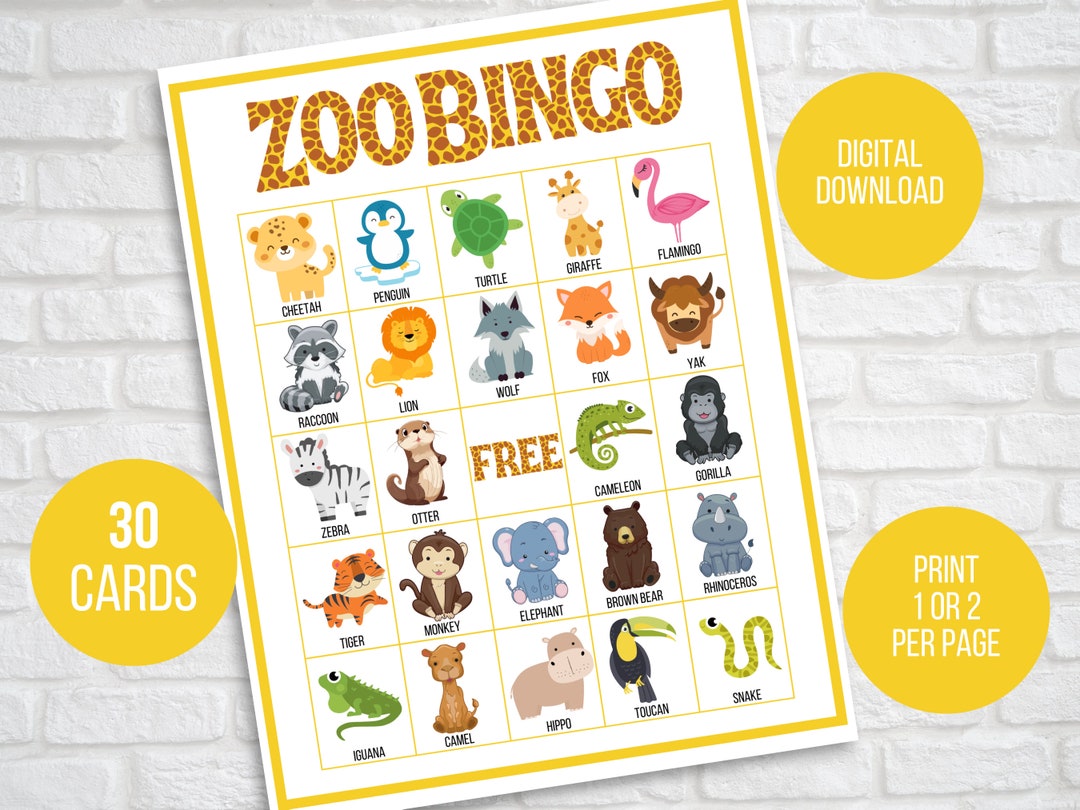 Zoo Bingo 30 Printable Zoo Bingo Cards Zoo Party Game Zoo - Etsy UK