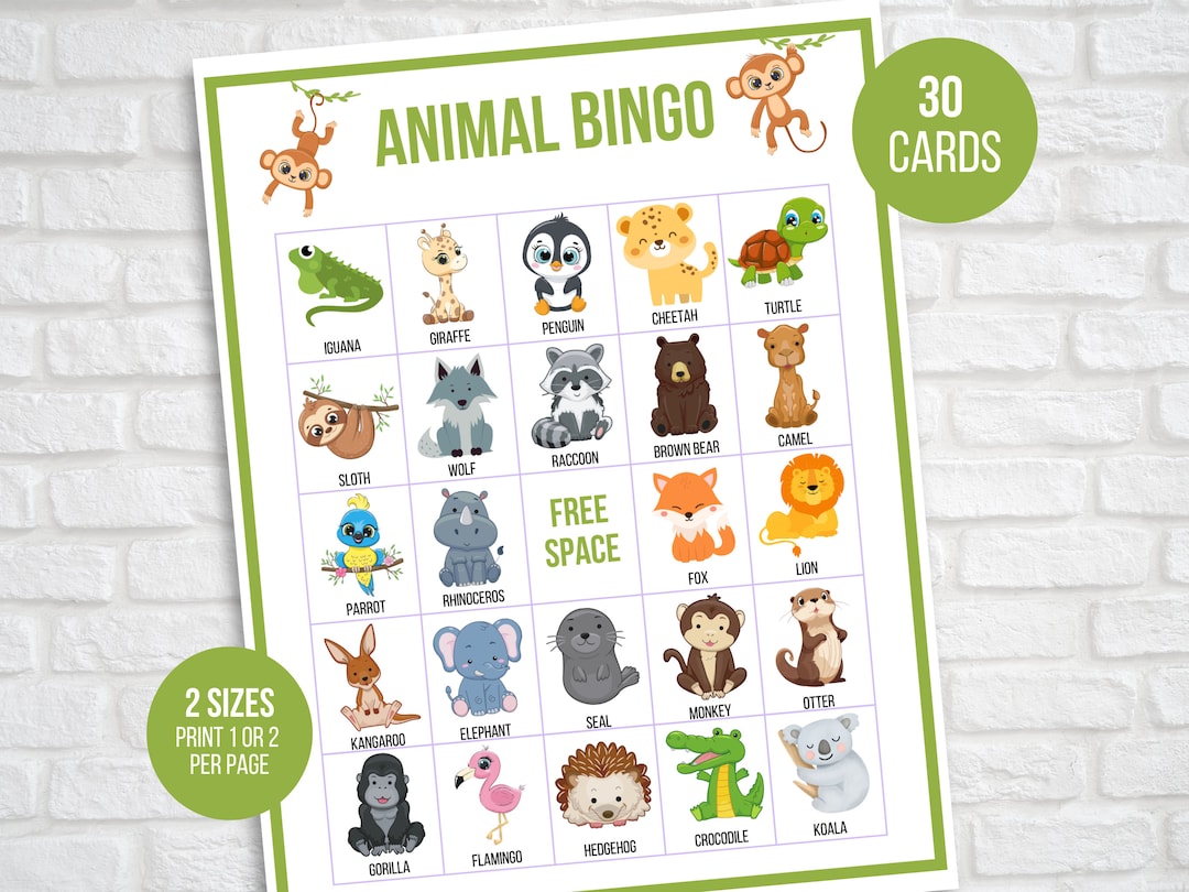 Animal Bingo 30 Printable Animal Bingo Cards Animal Party - Etsy
