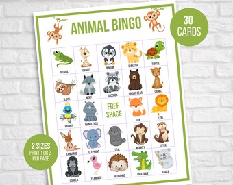 Zoo Bingo Game Printable Bingo Game With Large Card Instant - Etsy