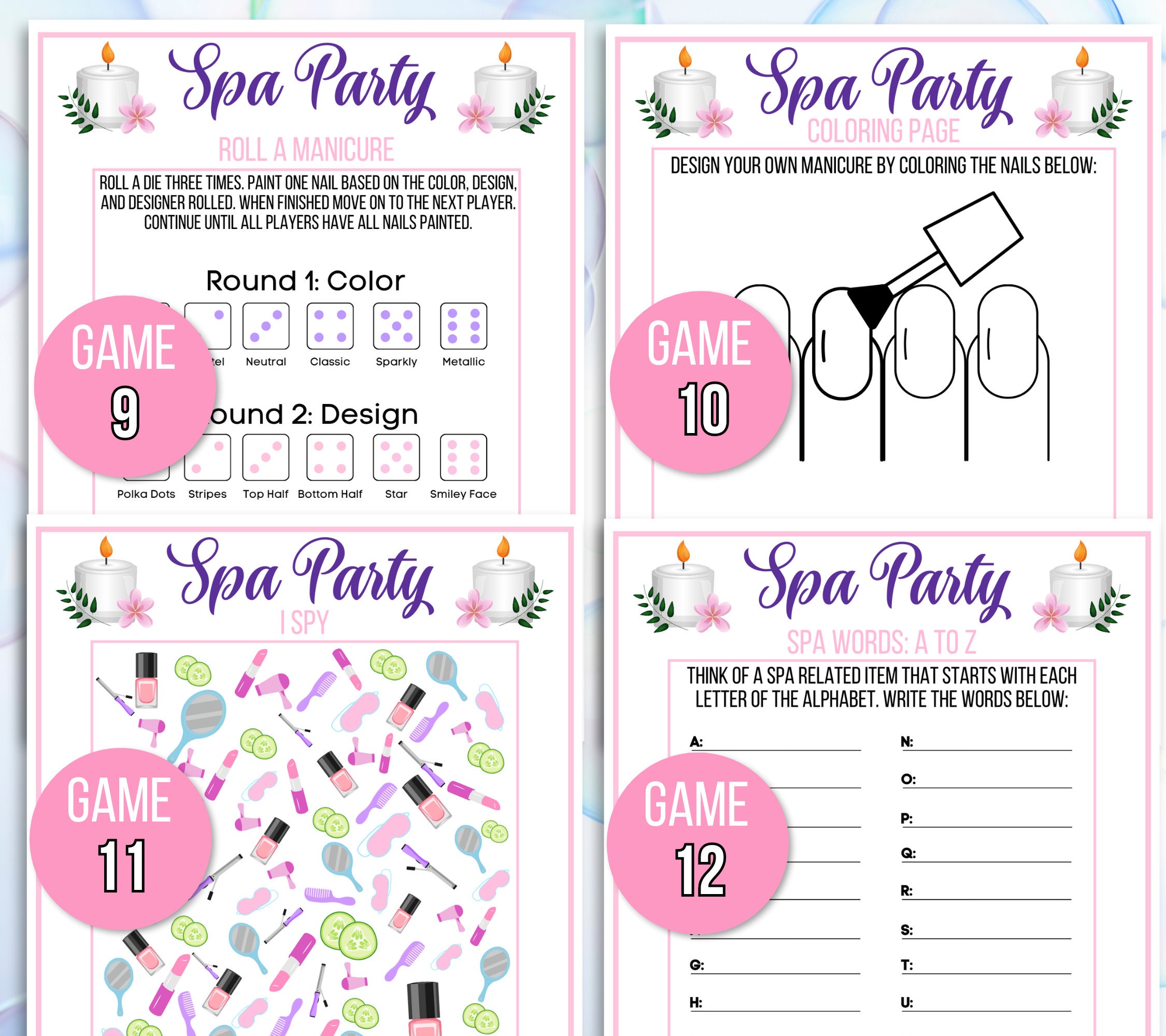 Spa Party Games Printable, Spa Party Activities, Girls Spa Party Games ...