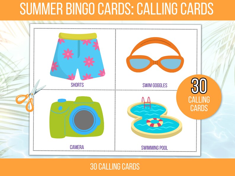 Summer Bingo, 30 Unique Printable Summer Bingo Cards, Summer Game ...